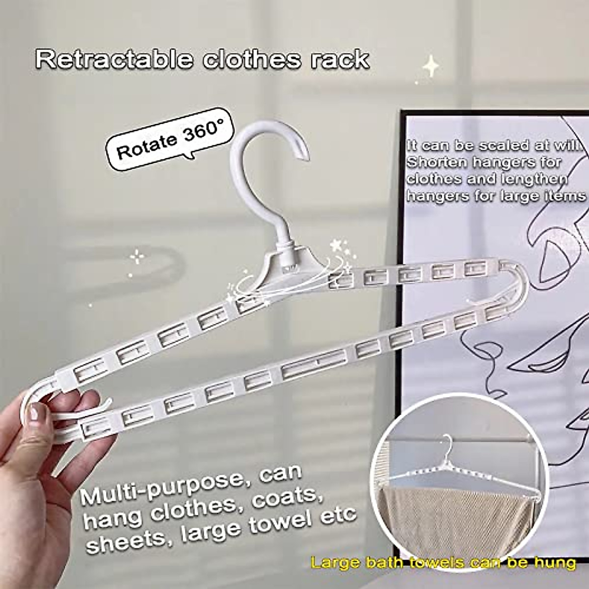 ZEYDURL Large Clothes Hangers Extra Wide Hangers Towel Clips Enlarge Adjustable Shoulder 16.9”-26.2” Drying Hanger for Wide Clothes, Shirts, Bath Towels 4 Pack(White)