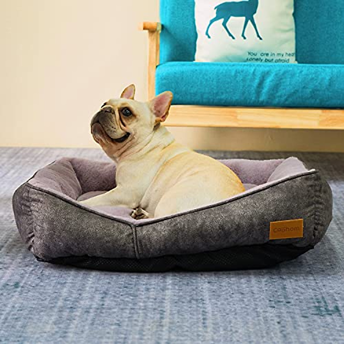 Coohom Rectangle Washable Bed, Durable, Warming Comfortable Square Pet Crate Bed Simple Design Style, for Medium Large Dogs (25 INCH, Black)