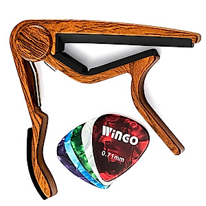 WINGO Classical Flat Guitar Capo for Nylon String Guitars-Rosewood Finish with 5 Picks.