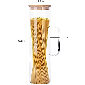 Yiozoi Bamboo Covered Noodle Storage with Handle, High Borosilicate Glass Sealed Kitchen Pasta Food Container