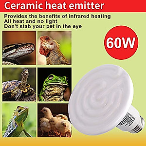 60W 2PCS PTSCBS Reptile Heat Lamp Bulb Ceramic Heat Emitter No Harm No Light Infrared Heater Lamp for Chicken Coop Lizard Aquarium Snake Outside Dogs Brooder 120V,White
