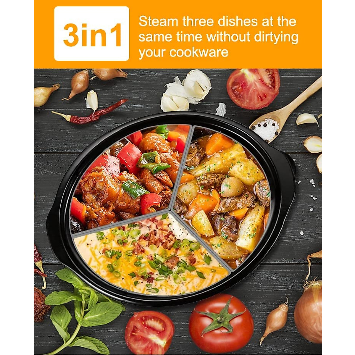 Melon Melo 3-PCS Silicone Crockpot Divider Insert | Mini Crock Pot Divider | Small Crockpot | Slow Cooker Reusable Leak-proof, Dishwasher Safe for all 6-8 Quart QT Crockpot Cookers Accessories