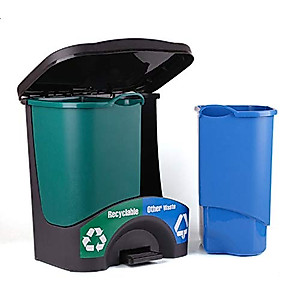 Mintra Home Trash Bins - (17.5inW x 17.5inH x 13inD) - Double Bin - Green/Blue - Recycle, Trash, Can, Bin, Garbage, Plastic, Wastebasket, Adjustable, Removable, Home, Office, Durable