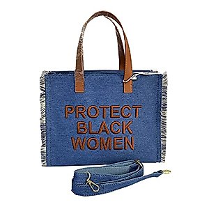 Women Tassel denim Protect Black Women Purse and Handbag Ladies cowboy Top Handle Crossbody Satchel Shoulder Tote bag (blue)