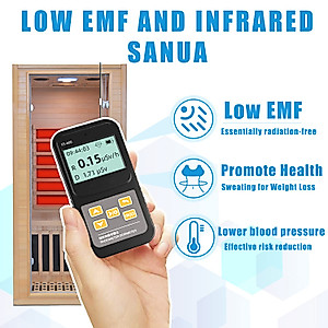 Low EMF Infrared Home Sauna，Personal Outdoor Indoor Heaters Saunas Wood Tiny Dry Barrel Snfared at Home Sauna Room Allwood for Men Women，Bluetooth ，LCD Display-Control，Canadian Hemlock