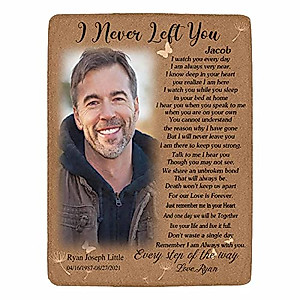 Custom Memorial Blanket with Pictures Words for Loss of Loved Dad Mom Son Daughter Pet Personalized Sympathy Flannel Throw Blanket Grief Remembrance Gift, In Loving Memory Gifts, Made in USA