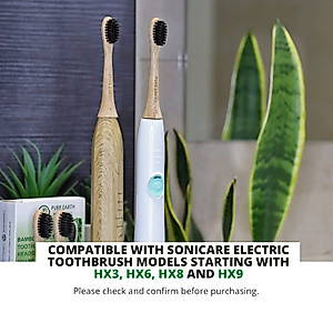 Bamboo Electric Toothbrush Replacement Heads - Compatible with Philips Sonicare Toothbrush - Soft Bristle Natural Charcoal Toothbrush Heads Refill - (Pack of 4) by Pure Earth Essentials
