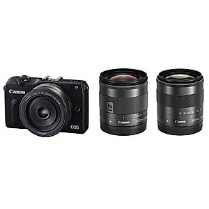 Canon Mirror-Less SLR Camera EOS M2 Triple Lens kit (Black) EF-M18-55mm F3.5-5.6 is STM EF-M22mm F2 STM EF-M11-22mm F4-5.6 is STM Comes EOSM2BK-TLK [International Version, No Warranty]