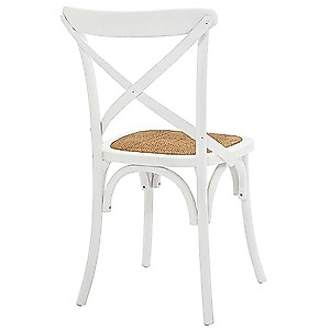 Modway Gear Rustic Modern Farmhouse Elm Wood Rattan Four Dining Chairs in White