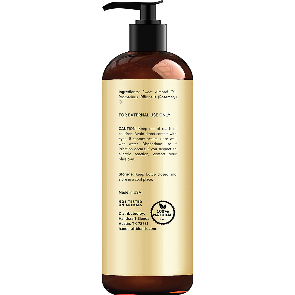 Handcraft Blends Sweet Almond Oil with Rosemary Oil - 8 Fl Oz - 100% Pure and Natural - Premium Grade Oil for Skin and Hair - Carrier Oil - Hair and Body Oil - Massage Oil