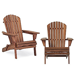 Half Pre-Assembled Folding Adirondack Chair Set of 2, Outdoor Wooden Patio Chair for Garden Lawn Backyard Deck Firepit