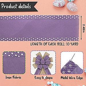 Estivaux Easter Wired Ribbons for Crafting 2.5 Inch ×10 Yards, Purple Lavender Burlap Ribbon Bows Mardi Gras Ribbon Ornaments Spring Holiday Craft Ribbons for Wreath Bow Gift Wrapping Decorations