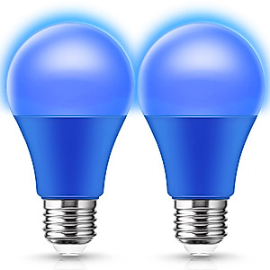 JandCase A19 Blue LED Light Bulb, Bule Colored LED Bulb, 70W Equivalent, 9W, Light Bulbs with E26 Medium Base, Porch, Home Lighting, Christmas Party Decoration, Bar Mood Decor, Not-Dimmable, 2 Pack
