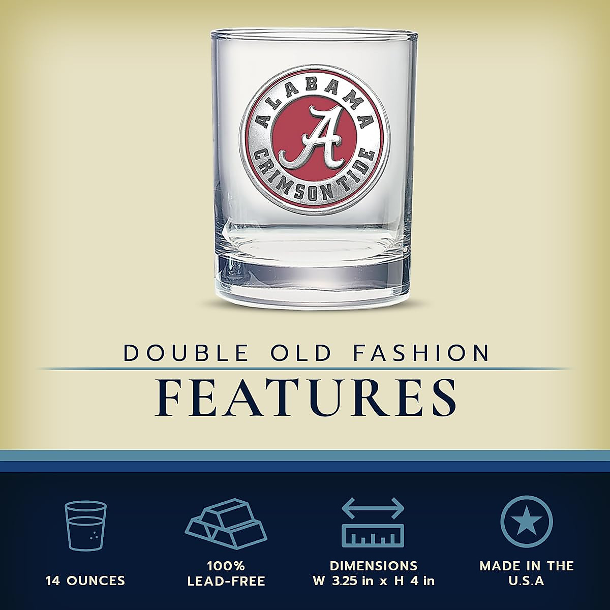 Heritage Pewter Alabama Clear Glass | 14 OZ Drinking Glass | Expertly Crafted Pewter Glass
