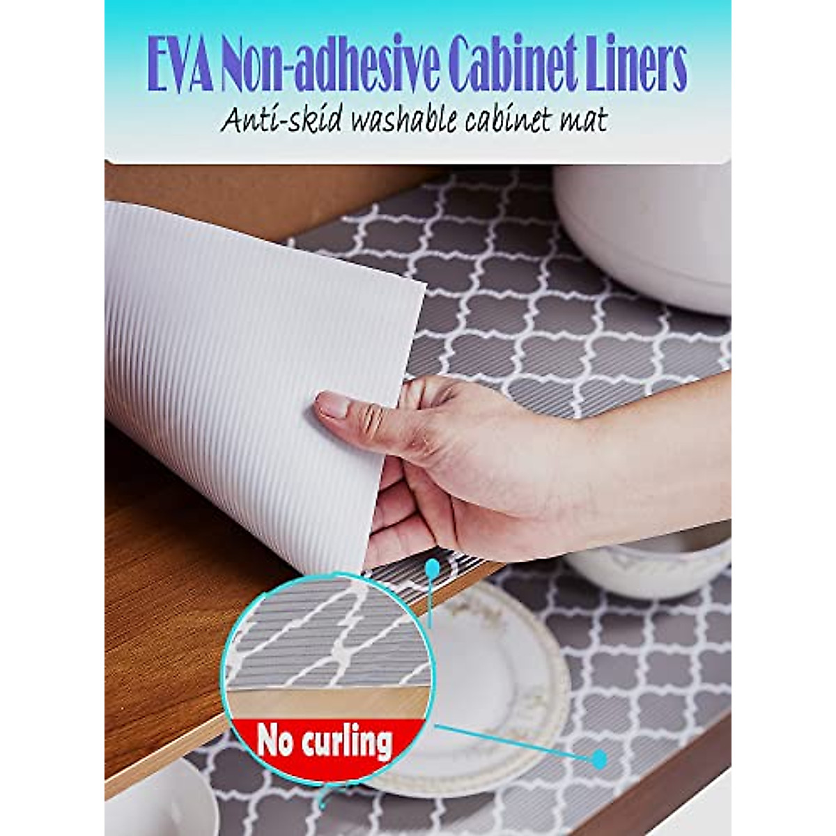 BHCORNER Grey Shelf Liners for Kitchen Cabinets Non Adhesive,17.5" x30ft Cabinet Liners for Shelves ; Non Slip Kitchen Drawer Liners,Waterproof Kitchen Liners for Cabinets and Drawers,Cupboard Liner