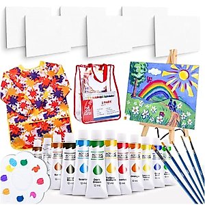 J MARK Ultimate Kids Paint Set – Complete Acrylic Paint Set for Kids, Includes Washable Paints, Storage Bag, Wood Easel, Canvas and More