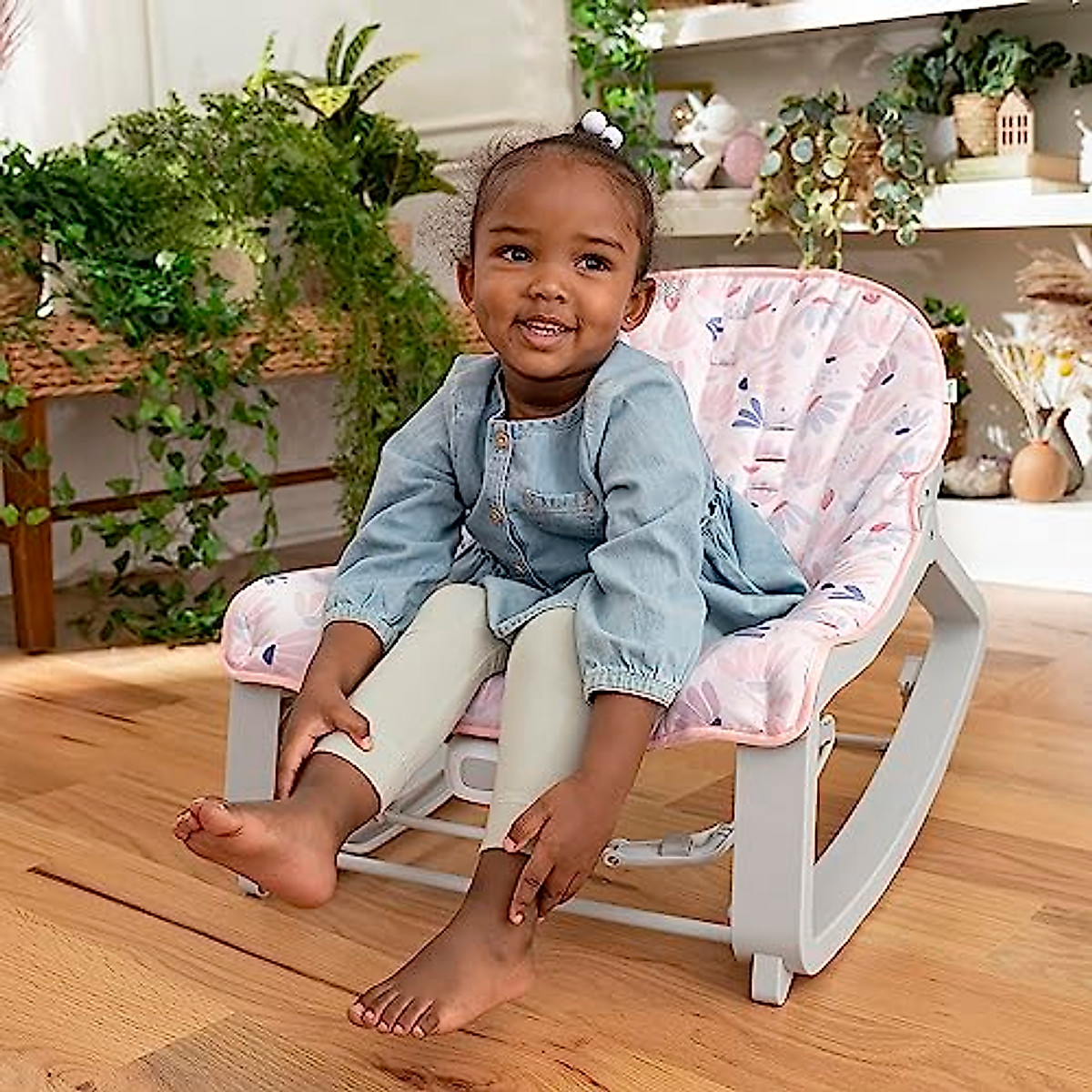 Ingenuity Keep Cozy 3-in-1 Grow with Me Vibrating Baby Bouncer Seat & Infant to Toddler Rocker, Vibrations & -Toy Bar, 0-30 Months Up to 40 lbs (Pink Burst)