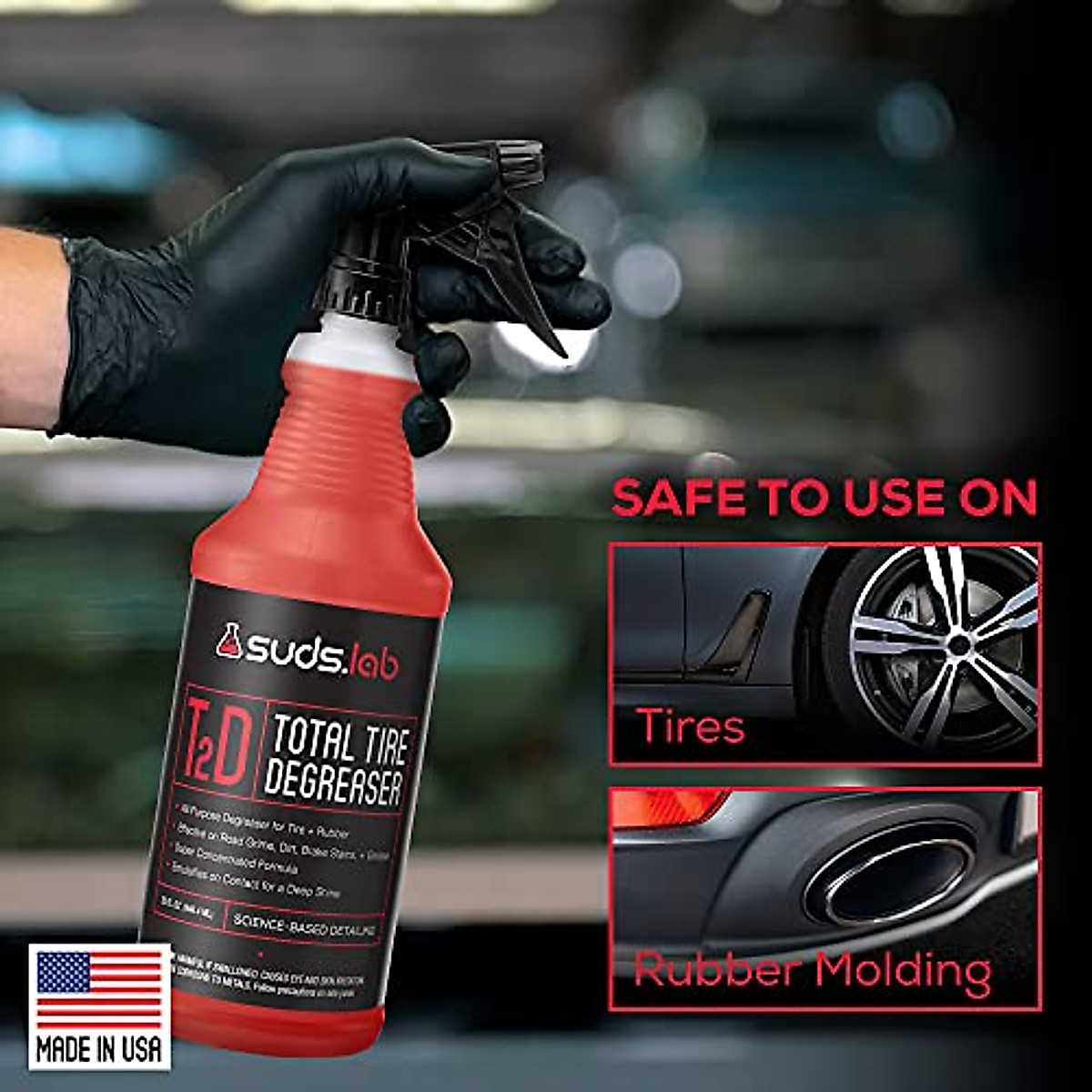 Suds Lab T2D Tire and Rubber Degreaser and Cleaner, Works to Remove Grease, Road Grime and Oil Stains from Tires and Rubber Trim - 32 oz