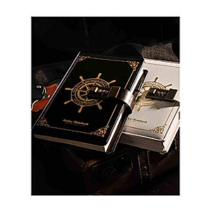 YIAAN Writing Notepads Notebook Digital Password Combination Student Diary Notepad B6 PU Leather Creative Retro for Travel Business Office Thick Paper (Color : Black)