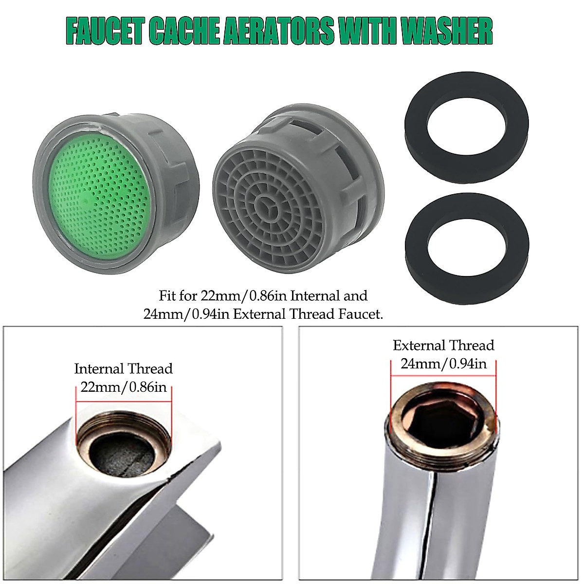 10Set Faucet Cache Aerators with Washer, Sink Aerator Replacement Parts,Fit for 22mm/0.86in Internal and 24mm/0.94in External Thread Faucet Aerators