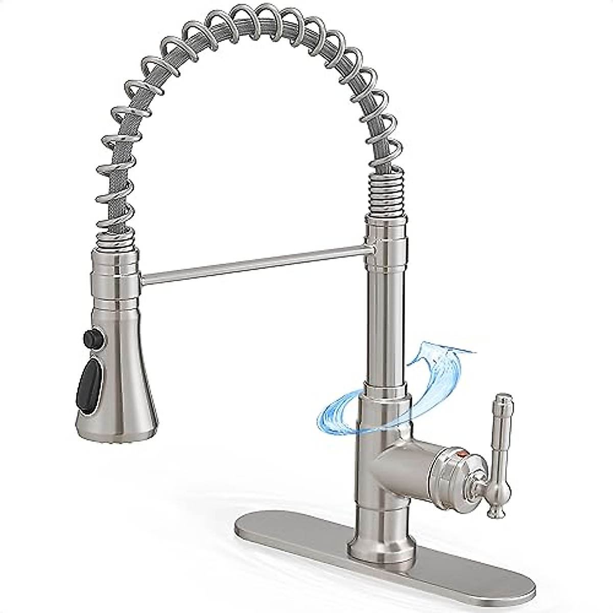 HOIGY Brushed Nickel Pull Down Kitchen Faucet and Bathroom Sink Faucet Set, 3-Function Pull-Out Kitchen Faucets with Deck Plate, 3 Hole Widespread Bathroom Sink Faucet with Pop-up Drain