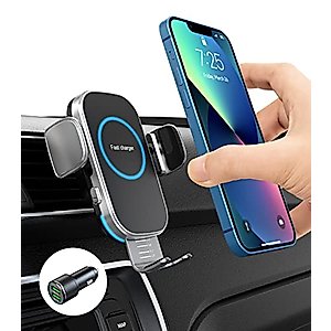 Wireless Car Charger, 15W Auto-Clamping Car Charger Mount, Air Vent Car Charging Holder for iPhone 14/14 Pro/13/13 Pro /12/12 Pro/ 11/11 Pro/Xr/Xs/X/8, Samsung S23/S22/S21(with QC 3.0 Car Charger)