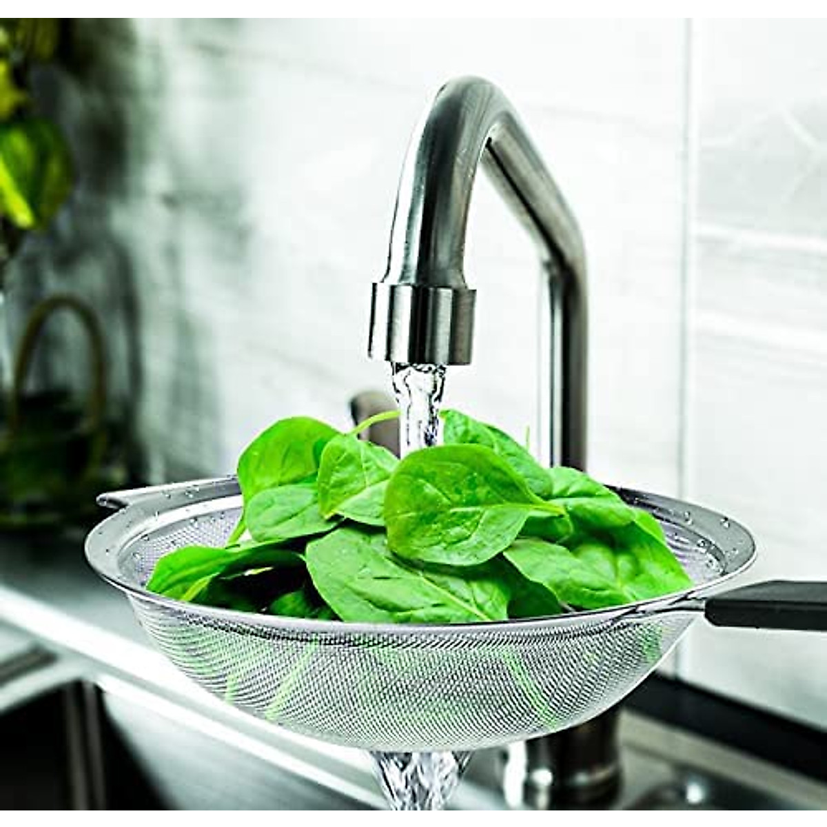 Kafoor 10" Large Fine Mesh Strainer with Thermo Plastic Rubber Handle - Sieve Fine Mesh Stainless Steel - Ideal to Strain Pasta, Quinoa and Rice (10" Black)