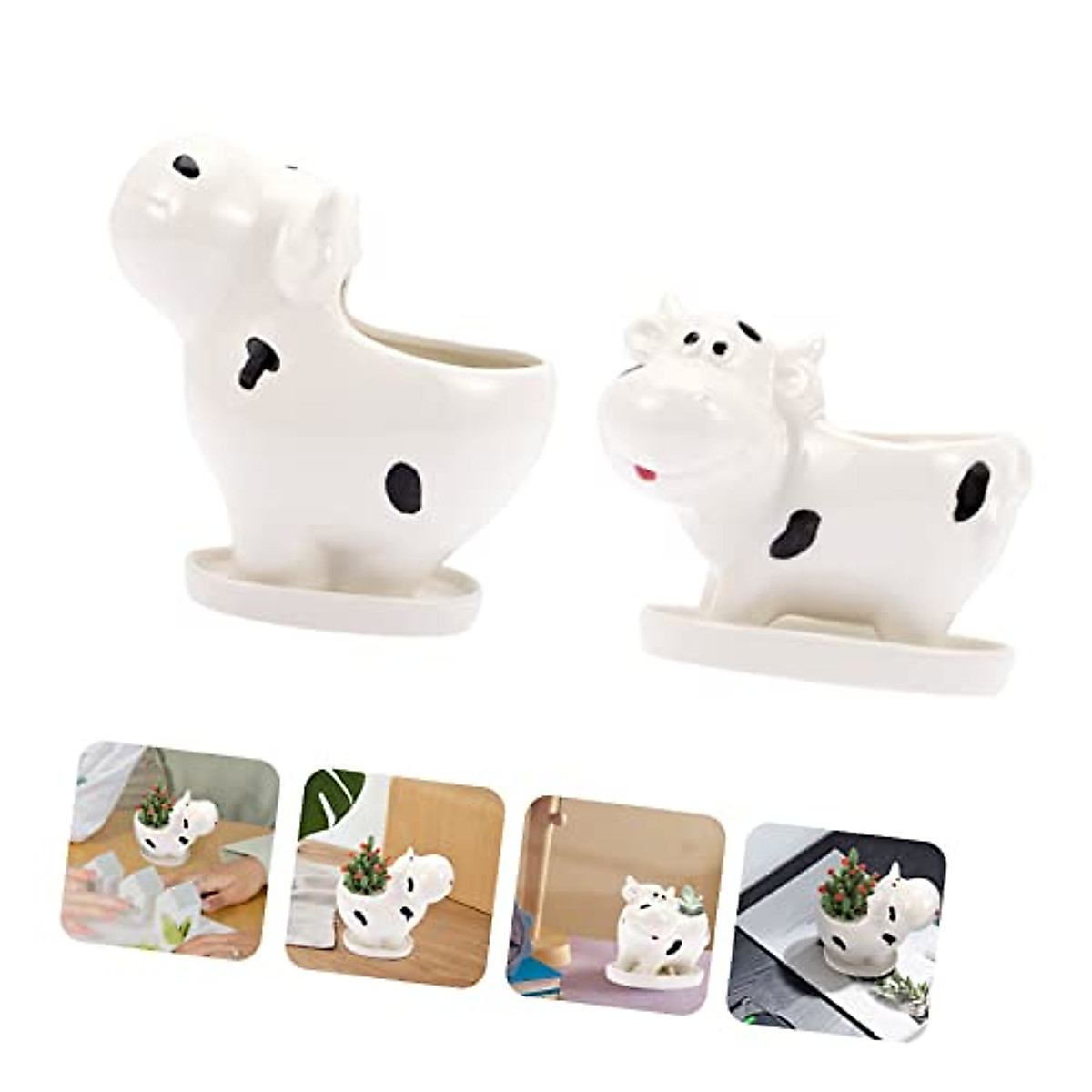 Yardwe 2 Sets Vase Desktop Office for Holder Table Home Cactus Flower Drainage Shape Ceramic Pot of Collectible Year Outdoor Decor Tiny Bonsai Cute Shaped Planter Gardening Container