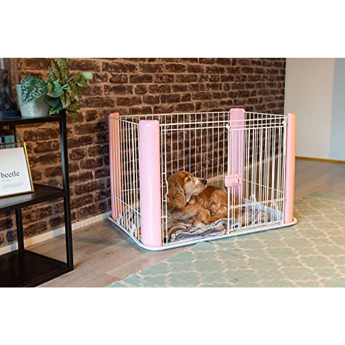 IRIS OHYAMA, Indoor Dog/Puppy playpen with Base, Sliding Door with Latch, Hooks for Easy Assembly, for Dog - Pet Circle CLS-960 - Pink