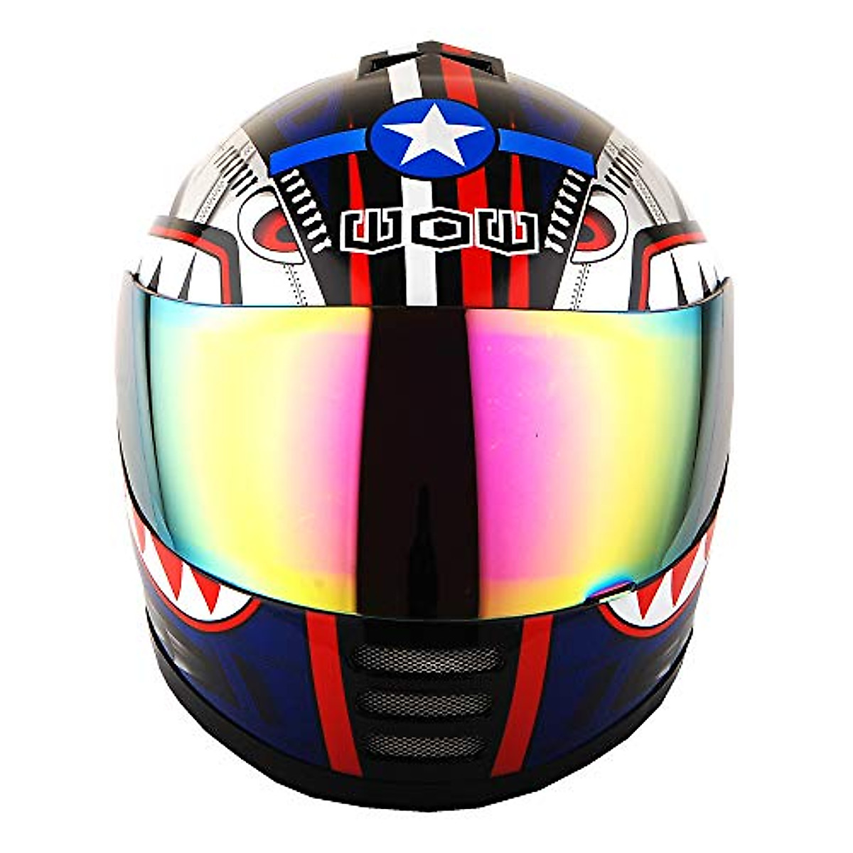 WOW Youth Motorcycle Full Face Helmet Street Bike BMX MX Kids Shark Blue + MX Skeleton Glove Bundle