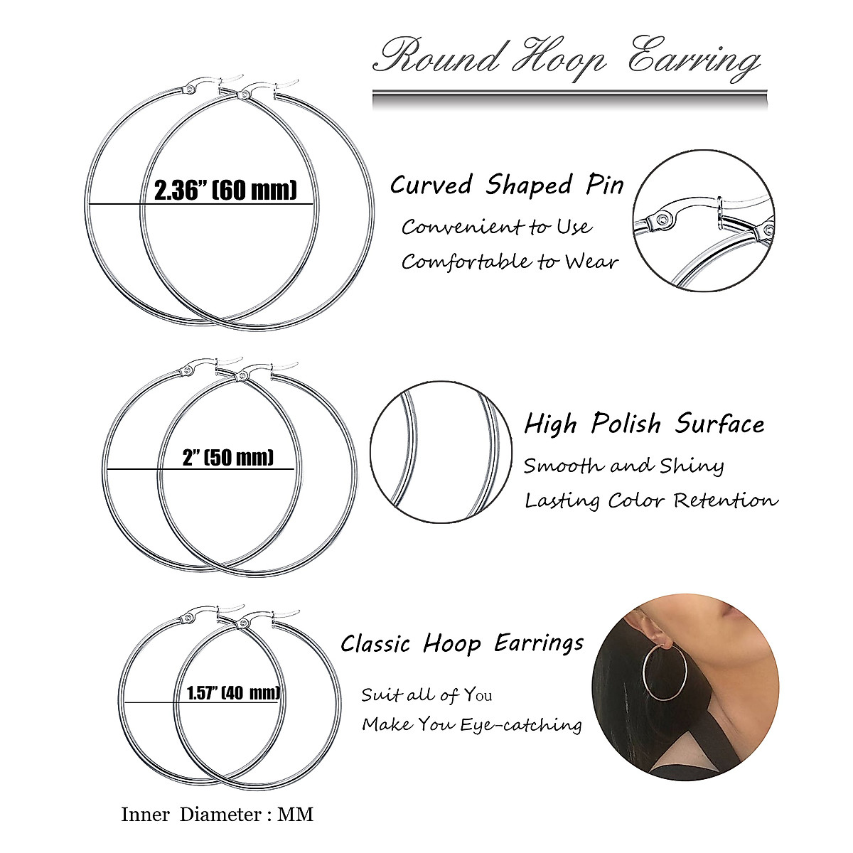 FIBO STEEL 6 Pairs Hoop Earrings for Women Teardrop Hoop Earrings Set 40-60MM
