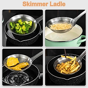 Skimmer Ladle Skimmer Spoon 304 Stainless Steel Skimmer 14.5 ln for Cooking Frying Skimming Colander/Strainer Stainless Steel Kitchen Tools