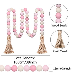 Meplait Wood Bead Garland,39in Farmhouse Beads with Tassels Boho Beads for Tiered Tray Decorative Beads Home Decor
