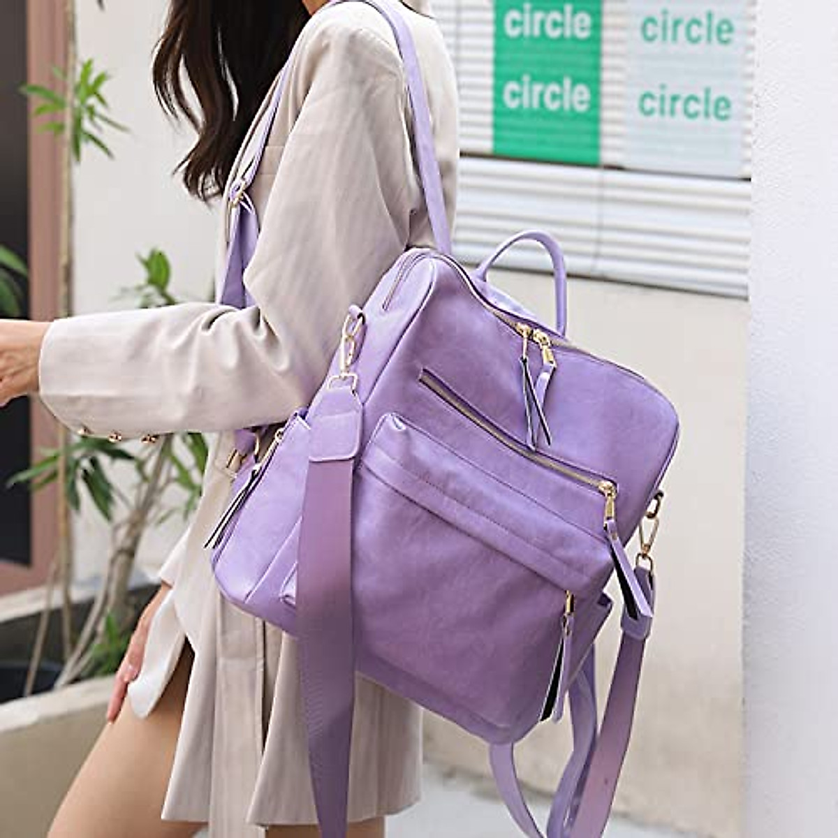 Iblue Fashion Backpack Purse for Women Convertible Travel Shoulder Bag PU Leather Satchel Handbags,#B3159 (Purple)