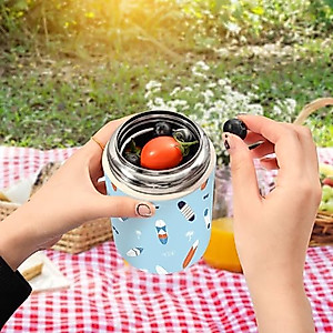 Summer Palm Trees Surfboard Kids Womens Insulated Food Jar Containers with Spoon 17oz/500ml Jar For Hot Food Stainless Steel Vacuum Wide Mouth Thermo Container for Keeps Food Hot
