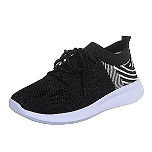Hbeylia Walking Running Tennis Sport Sports for Women Men Fashion Slip On Sneakers Lace Up Breathable Lightweight Mesh Athletic Work Nurse Shoes Wedge Driving Loafers for Boys and Girls Black