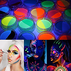 Water Activated Split Cake Eyeliner, UV Blacklight Glow Fluorescent Paint, Onmay 14 Bright Color Retro Graphic Hydra Eye Liner, Body Face Paint, Halloween Makeup (14color)
