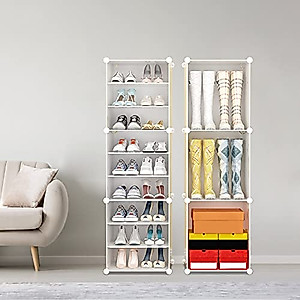 Portable Shoe Rack Organizer 12 Tier DIY Shoe Cabinet, 72 Pair White Plastic Stackable Closet Shoe Box Storage Cabinet for Entryway, Bedroom and Hallway Shoe Cabinet w/Doors