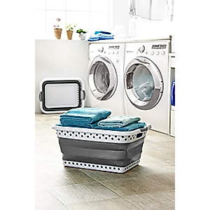 Pop & Load Collapse & Store Collapsible Basket Ultra-Slim Utility 25" High Dual Handle Rectangular/Folds to 3" in Grey Onyx POP & LOAD- LAUNDRY, Large Rect-2