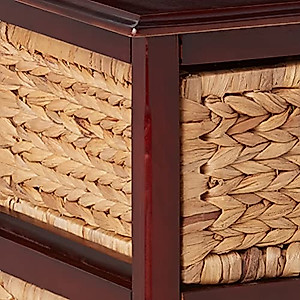 OSP Home Furnishings Seabrook Storage Tower with Solid Wood Frame and Natural Baskets, 4-Drawer, Espresso Finish