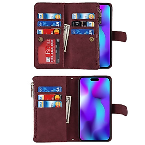 Jaorty for iPhone 14 Pro Max Phone Wallet Case for Women with Credit Card Holder,for iPhone 14 Pro Max Crossbody Case with Strap Lanyard, Zipper Pocket PU Leather Cases,6.7 Inch,Burgundy