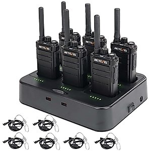Retevis RB26 Walkie Talkies with Earpiece and Mic Set,GMRS Radio,Two Way Radio Long Range,2000mAh Battery,USB-C,Six Way Multi-Unit Charger,High Power 2 Way Radio for Construction Manufacture (6 Pack)