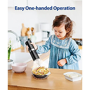 Electric Salt and Pepper Grinder Set, COSYAIREY 𝟮𝟬𝟮𝟯 𝙉𝙚𝙬 Rechargeable Salt and Pepper Mill with Charging Base, White LED Light, One Hand Automatic Operation, Adjustable Coarseness, Black, 2Pack