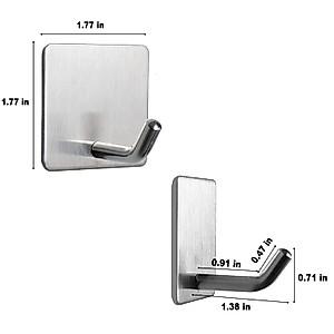 Aobvrey Adhesive Hooks Heavy Duty, 6 Packs Towel Hooks Stainless Steel Wall Hooks for Hanging Towels, Loofahs, Coats and Hats (Silver)