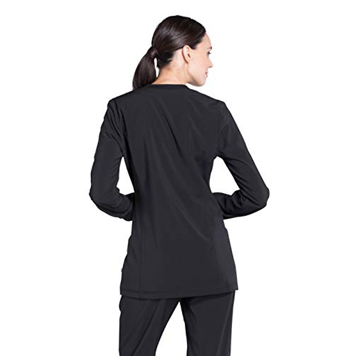 Cherokee Zip Front Womens Scrub Jacket 4-way Stretch with Lightweight, Superior Performance and Comfort, Infinity CK370A, S, Black
