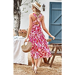 ZAFUL Women's Summer Maxi Dress Boho Floral Casual Ruffle Smocked Halter Backless Knot Long Flowy Beach Sun Dress