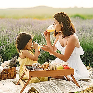 Bellsal Small Bed Tray Table with Folding Legs for Eating Serving Tray with Handles Food Tray Tables Comes with Phone Holder Portable Snack Platter for Bedroom Hospital Picnic