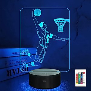 FULLOSUN Basketball 3D Night Light, Basketball Sport Gifts Bedside Lamp for Xmas Holiday Birthday Gifts for Kids Basketball Fan with Remote Control 16 Colors Changing + 4 Changing Mode + Dim Function