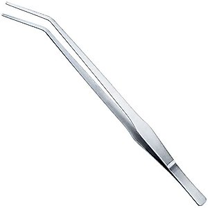 OIIKI 15 inch Curved Aquarium Tweezers, Stainless Steel Polished Tongs Tweezers with Precision Serrated Tips for Garden, Kitchen, Indoor & Outdoor