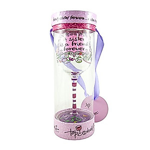 TOP SHELF TS-5061A “A Sister is a Friend Forever” Wine Glass – Hand-painted – Gift Ideas for Her Multicolor, 15oz